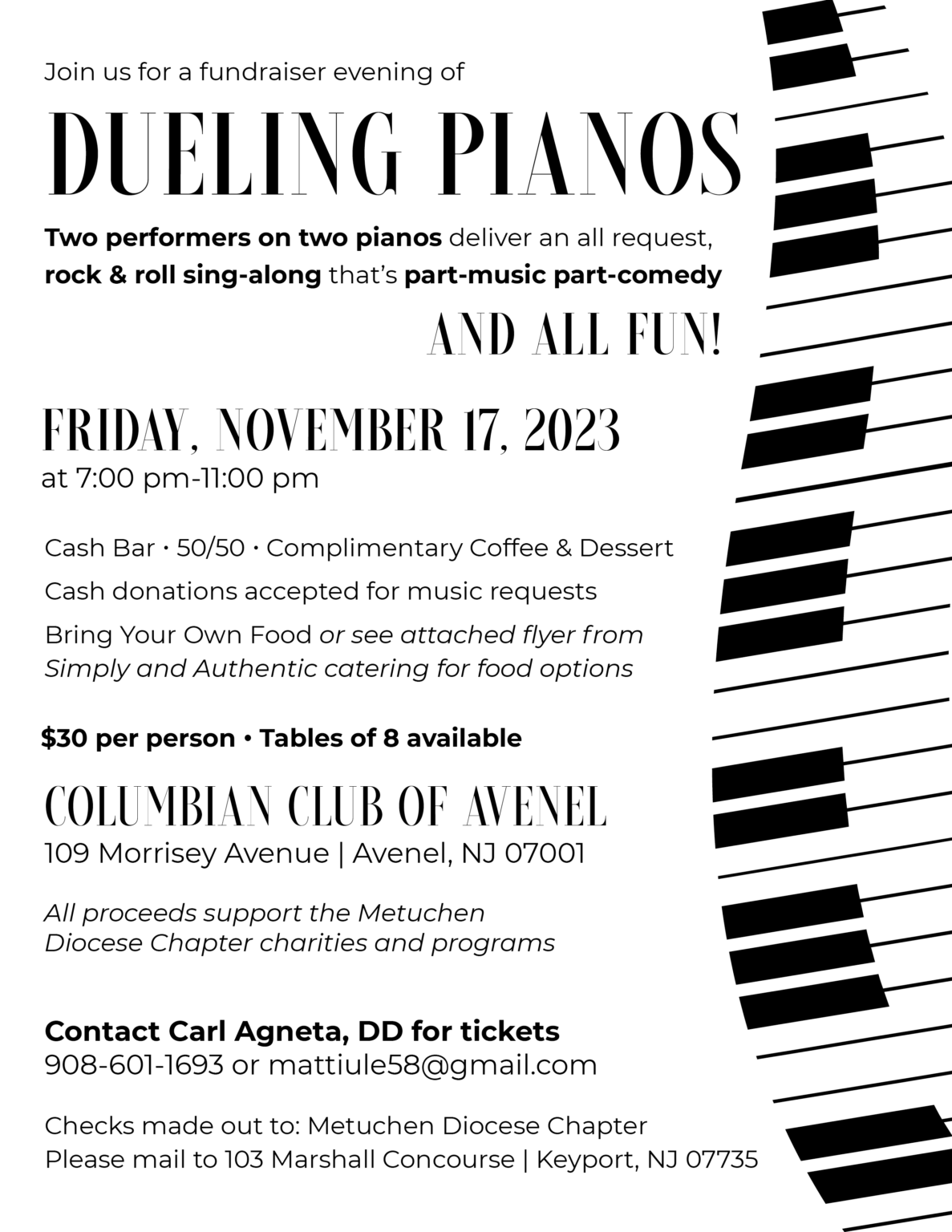 Dueling Piano Fundraiser - Metuchen Diocese Chapter